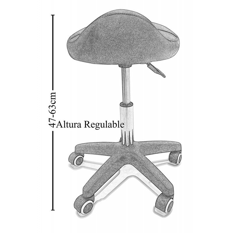 Silla taburete giratorio con tuedas rodante estilo caballo, color blanco.